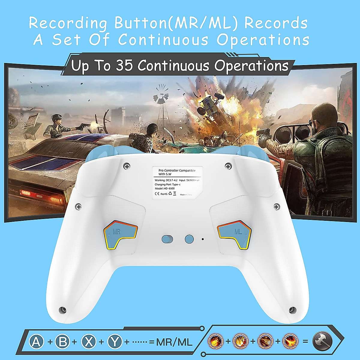 Gaming Controller For Nintendo Switch/PC/MAC/iPad/Phone/Android/TV/IOS/MFI Controller Remote Gamepad, Bluetooth Wireless Controller with Program Record, Turbo, Dual Vibration, Gyro Axis，Wake up