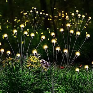 Starburst Swaying Solar Lights,8 LED Light Bulbs,Decorative Solar Garden Lights,Outdoor Waterproof Firefly Path Lights for Pathway Yard Patio Landscape, Fun Flowing in Wind-Bright Warm White (3 Packs)