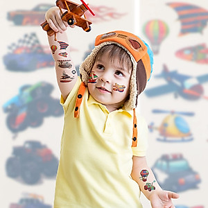 Sacubee 120 Pieces Kids Temporary Tattoos Trucks and Cars Waterproof Temporary Tattoos Fake Tattoo Stickers Transportation Vehicle Tattoo Stickers for Boys Party Favors Supplies Costume Accessory
