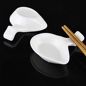 Woonsoon 5 Pcs Ceramic Chopsticks Holder，Chinese Porcelain Chopstick Rest Spoon Fork Knife Stand Sauce Dish