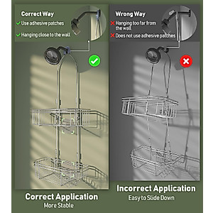 WXCGX Hanging Shower Caddy Over Shower Head Organizer: Height Adjustable Large Bathroom Storage Shelf with Soap Holder - Stainless Rustproof Shower Rack Basket with Hooks for Sponge Razor - Silver