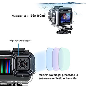 SOONSUN Waterproof Case for GoPro Hero 11 / 10 / 9 Black with 4-Pack Diving Filter - 60M Underwater Protective Housing Case for GoPro HERO11 10 9 Black with Red, Light Red, Magenta, 5X Macro Filters