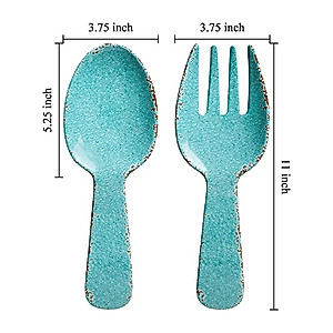 UPware 2-Piece 10.75 Inch Melamine Salad Server Serving Utensil Set Includes Salad Spoon and Salad Fork (Crackle, Turquoise)