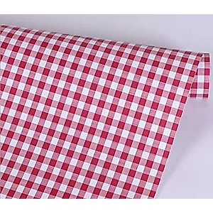 Self Adhesive Red Gingham Shelf Liner Plaid Contact Paper for Cabinets Dresser Drawer Pantry Table Desk Furniture Decal 17.7X117 Inches