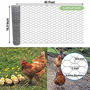 KLEWEE Chicken Wire Fencing Mesh 16.9 Inch x 46 Feet Extra Large Chicken Wire for Crafts Garden, Poultry Wire Netting Hexagonal Galvanized Garden Fence Barrier for Pet Rabbit Chicken Fencing