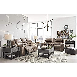 Signature Design by Ashley Stoneland Faux Leather Manual Pull Tab Reclining Sofa, Light Brown