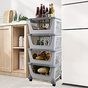 Obstnny 4 Pack Stacking Storage Bins, Multipurpose Large Plastic Baskets