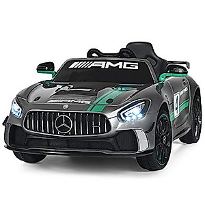 Costzon Ride On Car, 12V Licensed Mercedes Benz AMG Electric Vehicle w/Remote Control, Opening Doors, Head/Rear Lights, Swing Function, MP3 USB TF Input, Horn, High/Low Speed for Kids (Silver)