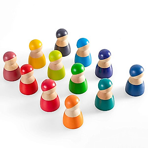 MERRYHEART Rainbow Peg Dolls for Toddlers, 12 PCS Wooden Peg People Toys, Wooden People Pretend Play with Rainbow Stacking Toy, Preschool Wood Rainbow Friend Educational Toys