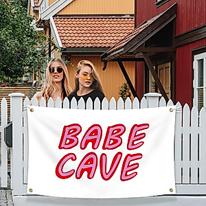 Babe Cave Flag 3x5 Feet Flag Funny Poster Durable Man Cave Wall Flag with 4 Brass Grommets This beautiful entertaining banner flag for College Dorm Room Decor,Outdoor, events, festivals..