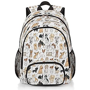 Pardick Cute Doodle Dog School Backpacks for Girls Boys Teens Students Animal Dog Print Stylish College Schoolbag Book Bag - Water Resistant Travel Backpacks for Women Men