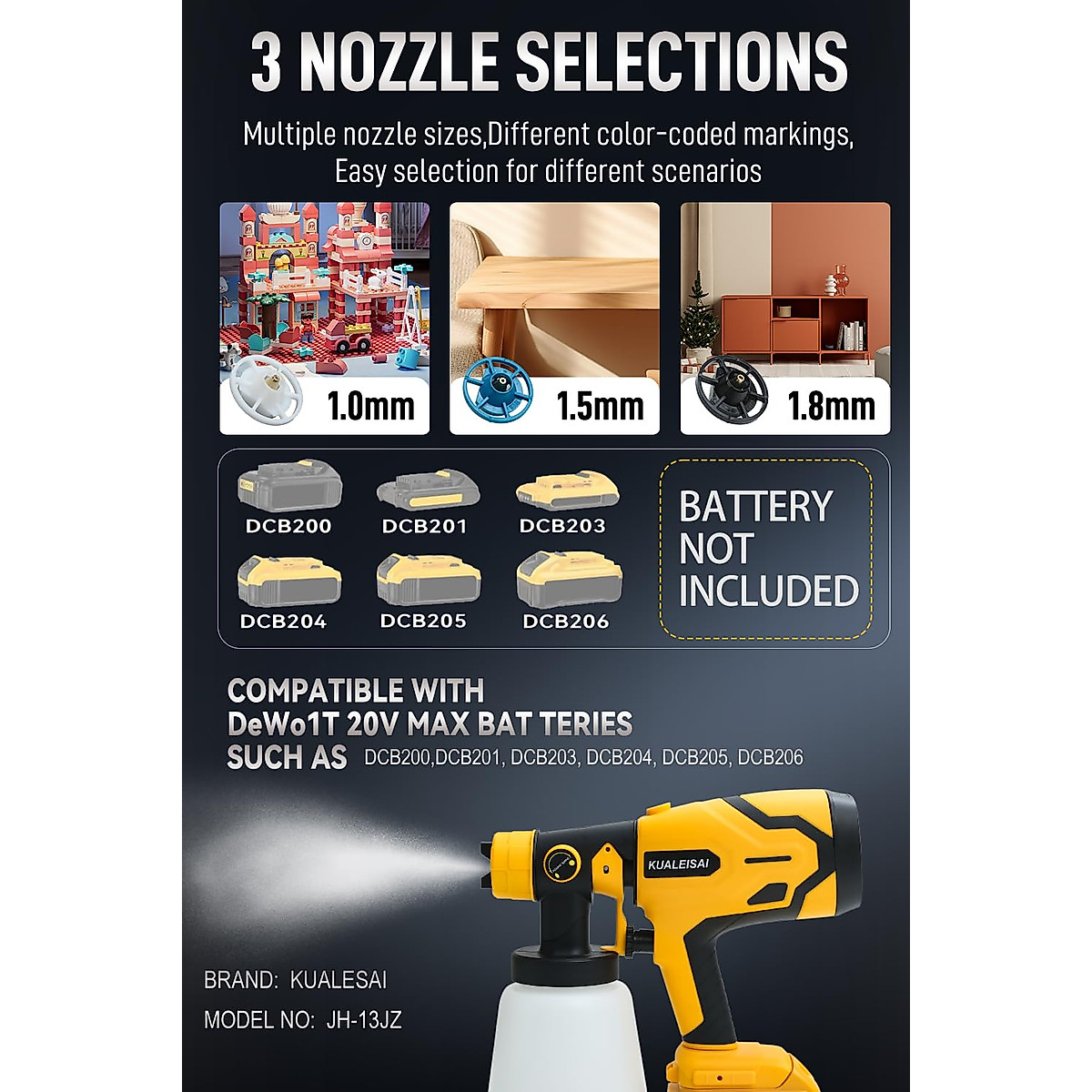 Cordless Paint Sprayer for DeWo1t 20V Max Battery (Battery NOT Included),No Battery HVLP Spray Paint Gun Yellow