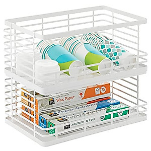 mDesign Wide Stackable Metal Wire Food Baskets with Open Front for Kitchen, Pantry, Cabinet, Countertop, Bin for Fruit, Vegetable, and Snack Storage Organizer, Carson Collection, 4 Pack, Matte White