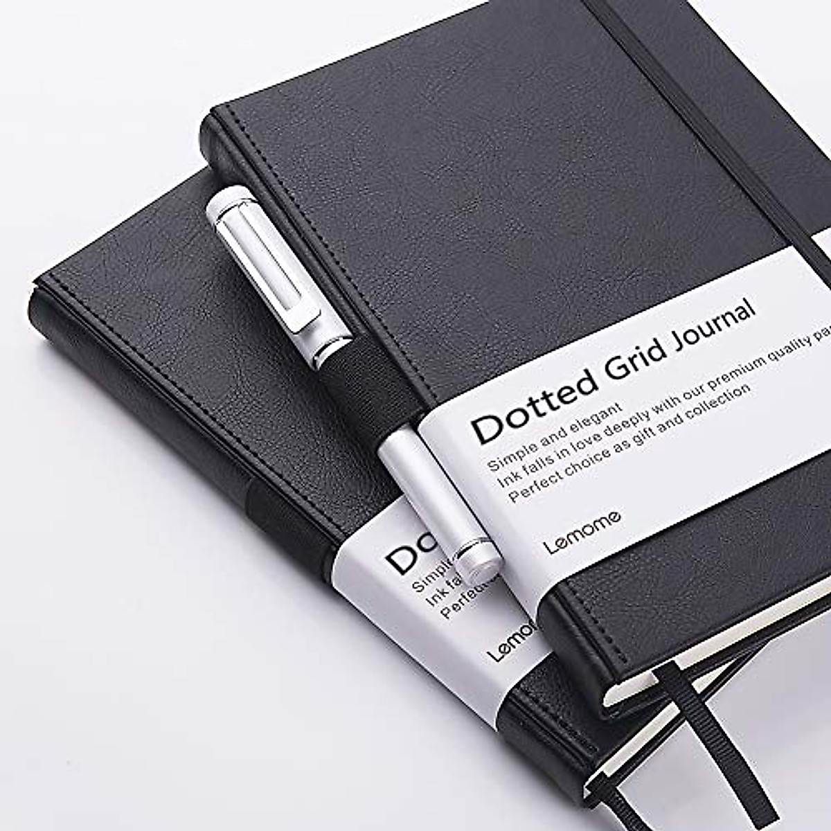 Lemome Dotted Bullet Notebook with Pen Loop - Elegant Black Leather Notebook with Premium Thick Paper (A5) Best Gift for You