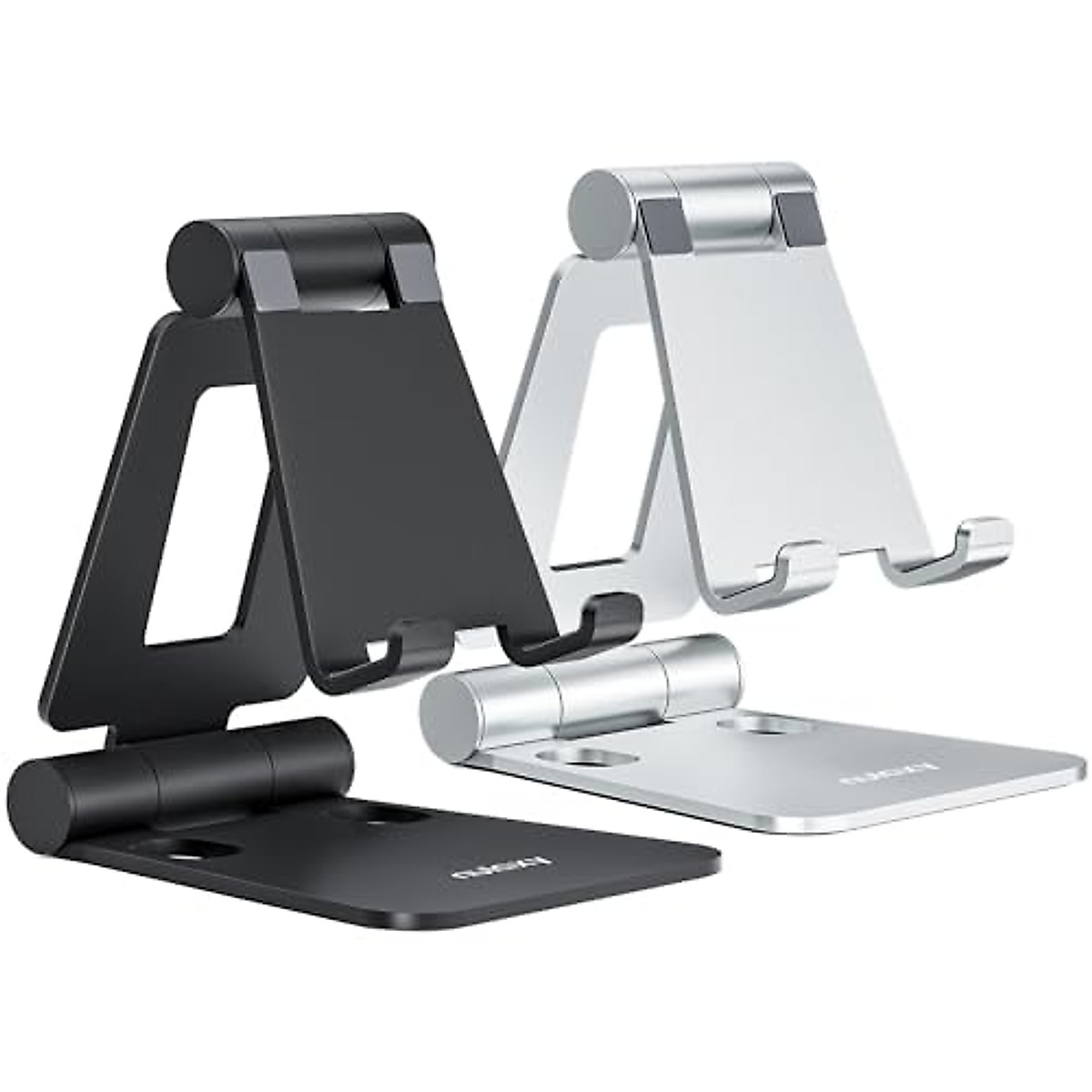Nulaxy 2 Pack Dual Folding Cell Phone Stand, Fully Adjustable Foldable Desktop Phone Holder Cradle Dock Compatible with Phone 16 15 14 13 12 Pro Xs Xs Max Xr X 8, All Phones, Black & Silver