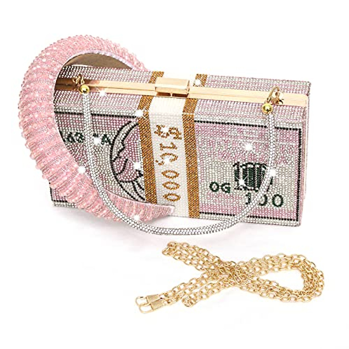 2 Pcs Set Rhinestone US Dollar Purse Party Evening Handbags Wedding Dinner Bag Stack of Cash Clutch Purses Wallet with Crystal Headbands