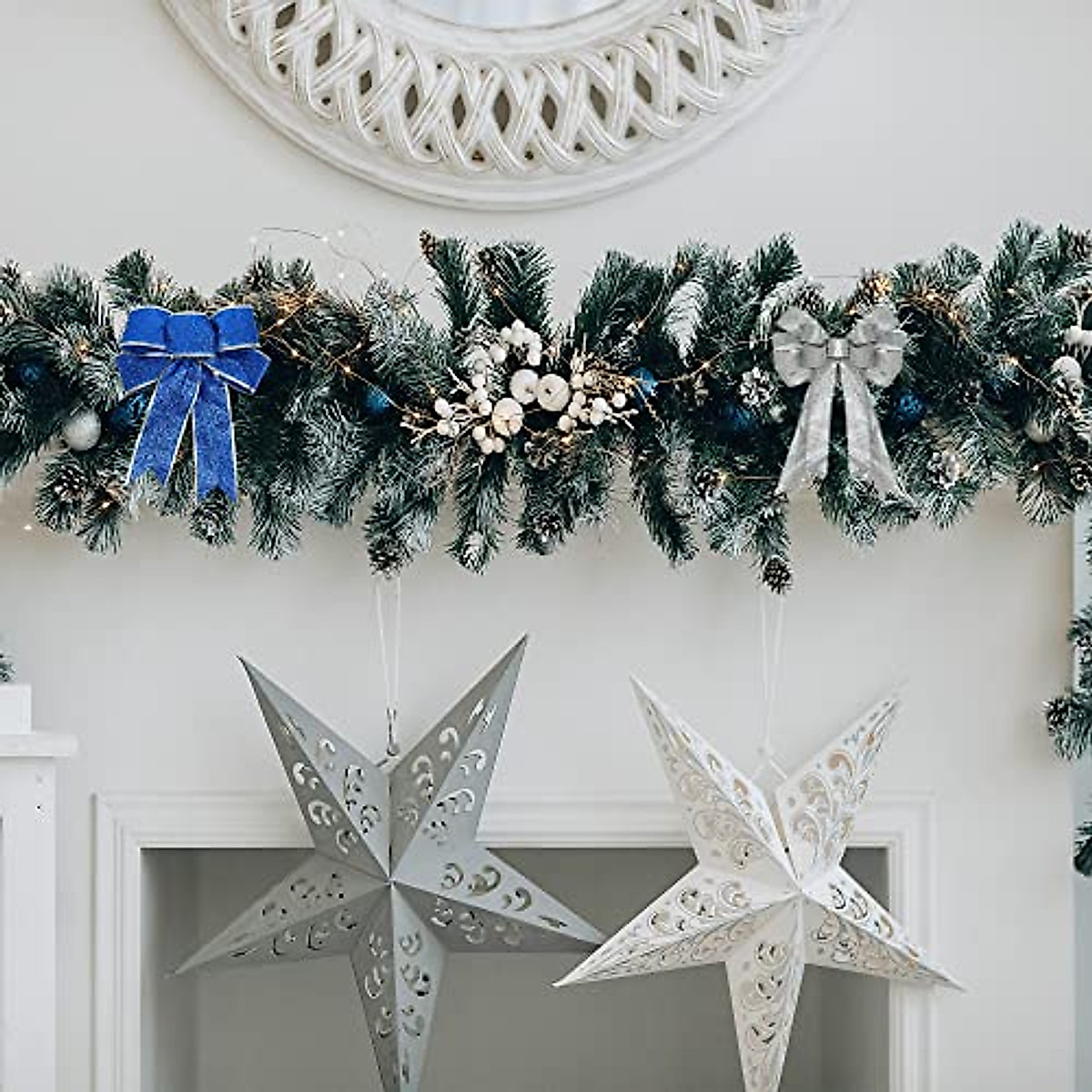 Wired Ribbon Christmas Ribbon Wired Edge 2”x 60 ft(2 Rolls x 30ft) Glitter Ribbon for Gift Wrapping Christmas Tree Ribbon Party Decor Wreath Bows Crafting Supplies(Sliver, Blue)