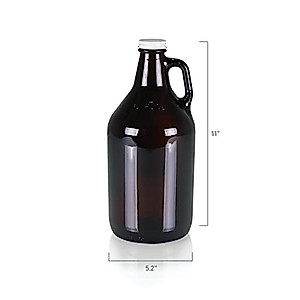 LEGACY - a Picnic Time brand, Amber Glass Growler Jug with Handle and Steel Twist Off Lid, 64-Ounce