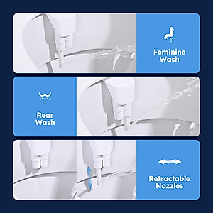 Arofa Bidet Attachment for Toilet, Self-Cleaning, Dual Nozzle Bidet Toilet Seat, Ultra-Slim Bidets for Existing Toilets, Non-Electric, Adjustable Water Pressure, Feminine & Rear Wash (White)