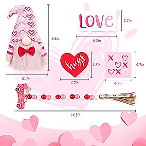 Boribim Valentines Day Decor - Valentines Day Tiered Tray Decor, XO Love Hugs Wooden Signs Cute Gnomes Plush with Bead Garland - Farmhouse Rustic Tiered Tray Items Decorations for Home Room Table