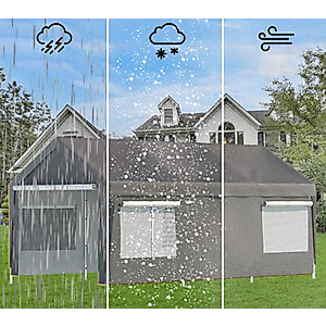 Carport 10x20ft Car Canopy with Transparent Roll-up Windows, Removable Sidewalls & Doors,Portable Garage for Car, Truck, Boat, Car Canopy, Grey