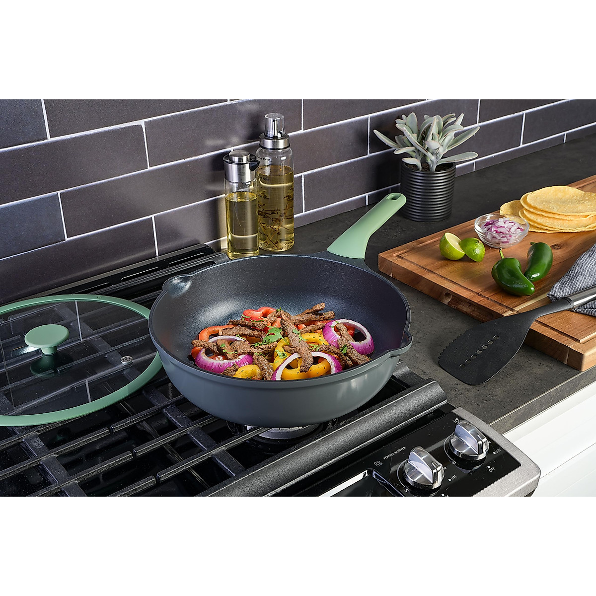 Kenmore Theodore 13 Inch Cast Aluminum Sauté Pan W/Lid Nonstick Interior and Induction Base