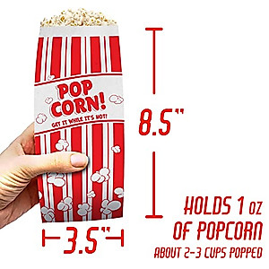Popcorn Bags Coated for Leak/Tear Resistance. Single Serving 1oz Paper Sleeves in Nostalgic Red/White Design. Great Movie Theme Party Supplies or for Old Fashioned Carnivals & Fundraisers! (200)