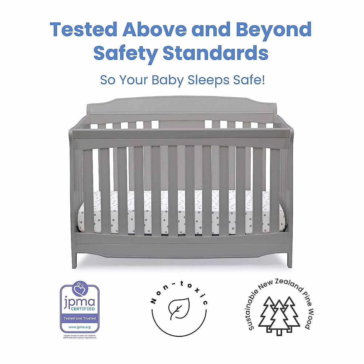 Delta Children Westminster 6-in-1 Convertible Baby Crib, Grey + Serta Perfect Slumber Dual Sided Recycled Fiber Core Crib and Toddler Mattress (Bundle)