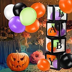 Jenaai 44 Pcs Halloween Baby Shower Party Decorations 4 Pcs Black Transparent Balloon Boxes with Baby Letters 40 Pcs 10 Inch Balloons for Halloween Gender Reveal Party Supplies