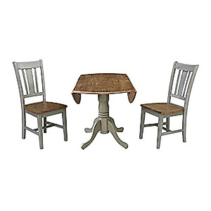 IC International Concepts 42" Dual Drop Leaf Table with 2 X-Back Chairs-Set of 3 Pieces Dining Sets, Distressed Hickory/Stone