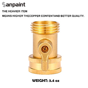 Sanpaint Water Hose Shut Off Valve, Heavy Duty 3/4 Inch Solid Brass Garden Hose Connector