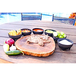 6 Pack Salsa Black Molcajete, Mexico Serving Dish, Chips, Sauce Cup, Side Dish, Snack, Dip, Nuts Candy for Taco Fiesta, Perfect for Parties, Events, or Any Use! (Black Wavy Edge, 6 Pack)