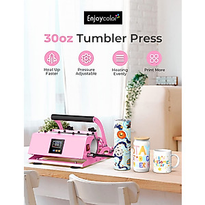 Pro 30 OZ Tumbler Heat Press Machine, Findcolor Mug Press for 11 OZ 15 OZ 16 OZ 20 OZ 30 OZ Straight Skinny Sublimation Tumblers, Cup Heat Press DIY Sublimation 30OZ Tumbler Press (Pink)