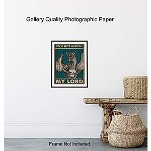 Your Butt Napkins My Lord - Dragon Wall Art Decorations - Gothic Bathroom Decor - Funny Bathroom Wall Art - Toilet Paper Wall Art - Restroom Sign - Bath Wall Decor - Powder Room Decor