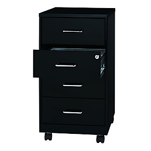 Lorell 18" Deep 4 Drawer Mobile Metal Organizer, Craft and Office Cabinet, Black