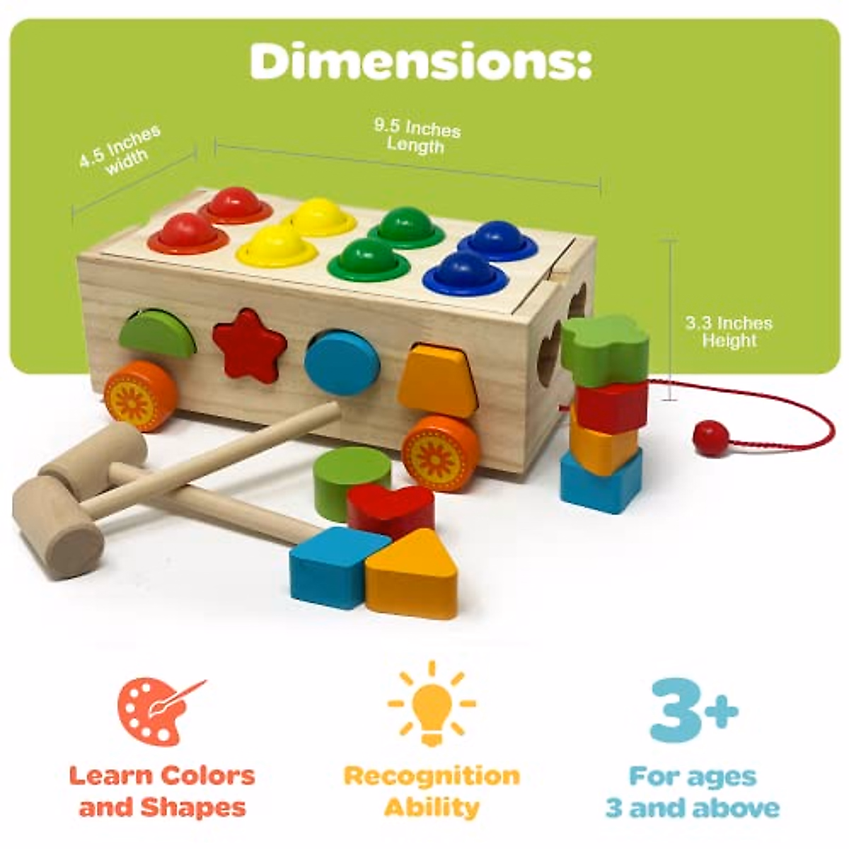 KIDSTHRILL 22 Pcs Set Wooden Shape Sorter Toy for Toddlers, & Pound A Ball Toy 12 Shapes 8 Balls 2 Hammers Montessori Gift Toys for 2 3 4 Years Old Boys & Girls Fine Motor Skills Toddler Toy