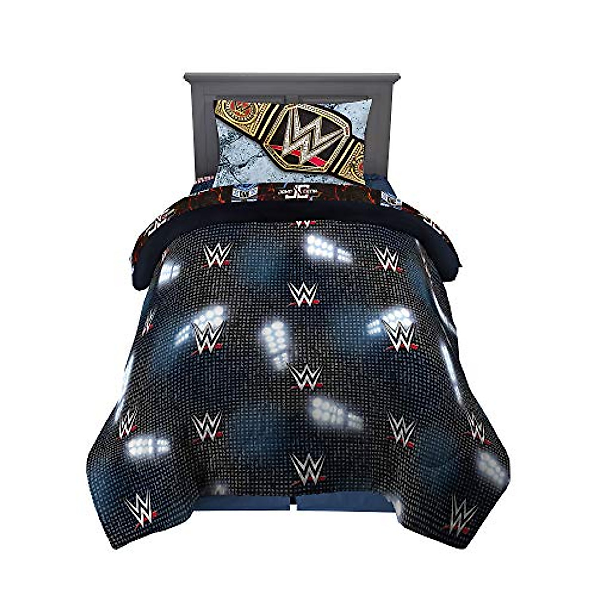 WWE Kids Bedding Comforter and Sheet Set, 4 Piece Twin Size, by WWE, Black/Multicolor