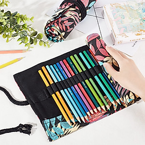 NBEADS 2 Pcs Paint Brush Roll Up Bag, 2 Styles 24 Slots/48 Slots Boho Canvas Pencil Roll Wrap Pouch Makeup Brushes Case Watercolor Brush Holder Organizer Foldable for Artist Draw Pen, Leaf Pattern