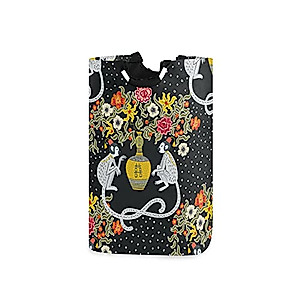 susiyo Beautiful Flowers with Vintage Monkeys in Chinoiserie Style Laundry Baskets with Easy Carry Thick Handles Tall Large Collapsible Freestanding Storage Hamper Basket for Bathroom Dorms Toys& Clot