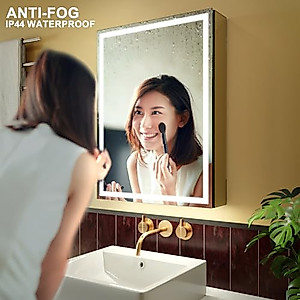 GANPE LED Lighted Bathroom Medicine Mirror Cabinet with Sockets & USBs, Anti-Fog Dimmable Light and Color Adjustment, Antirust and Easy to Install Aluminum Cabinet (20 * 28 inch)