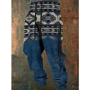 PORCLAY Aztec Geometry Pattern Men's Sweatpants Lightweight Fun Jogging Pants with Elastic Waistband Great for Sports Blue XL