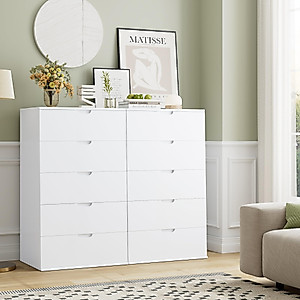 FOTOSOK 5 Drawer Dresser, White Dresser Modern Dresser Wood Chest of Drawers with Closed Cut-Out Handles, 23.6L x 17.3W x 39.4H Inch Tall White Dresser for Home Office