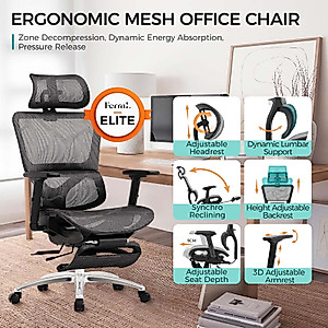 Ferral Ergonomic Office Chair, High Back Home Office Desk Chair with Lumbar Support, 4D Adjustable Armrest & Seat Depth, Computer Mesh Office Chair with Tilt Function, Adjustable Headrest, footrest