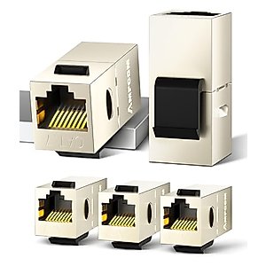 AMPCOM CAT7 Inline Coupler RJ45 STP Keystone Jack, Shielded Female to Female Feedthrough Ethernet Module- 5 Pack