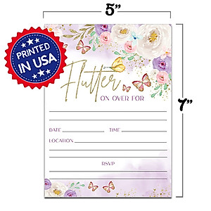 Partiness Butterfly Birthday Invitations for Girl, Purple Floral Butterfly Baby Shower Invitations, It's A Girl Blush Pink, 20 Invites + Envelopes