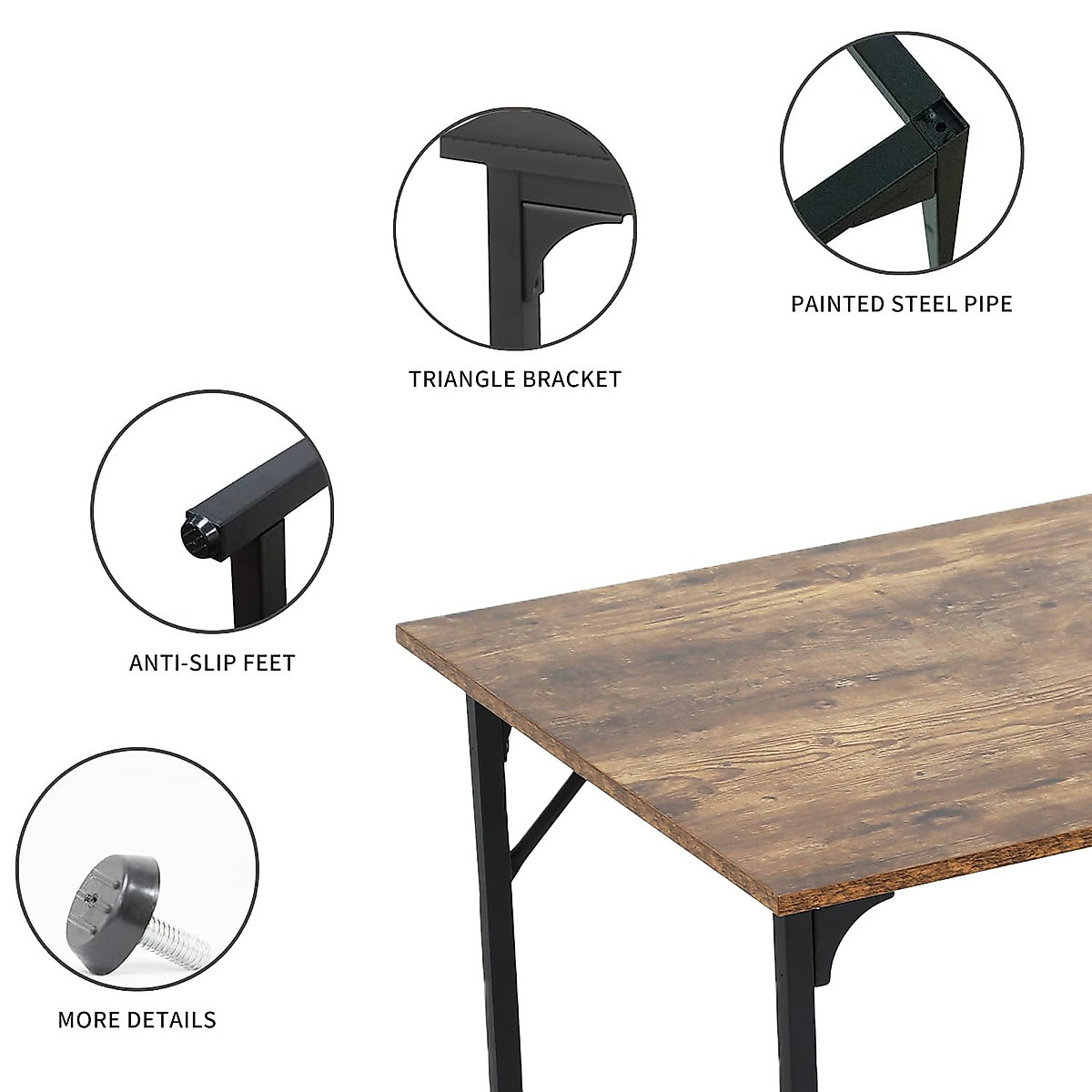 39 Inch Computer Desk, Office Desk Gaming Desk with Metal Frame, Writing Workstation for Home Office, Space Saving Computer Table for Small Space (Brown) 39x19.6x29