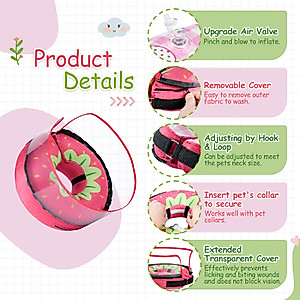 ipetstation Dog Cone Collar for Small Medium Large Dogs Cats for After Surgery, Pet Inflatable Neck Donut Strawberry Collar Soft Protective Recovery Cone (Red, M)