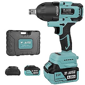 Cordless Impact Wrench,1/2 Impact Gun，850NM(627ft·lbs) High Torque 2200 RPM,Brushless Motor，with a 10C 4.0Ah Li-Ion Battery and Fast Charger，Suitable for family cars，Construction work on site