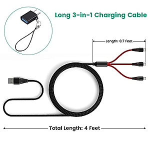 Charger for DJI Mini 3 Pro, Mavic 3, Air 2S, Avata Drone, 3-in-1 3A Fast Charging Cable USB C Cord with Adapter for DJI FPV Remote Controller Motion Controller Battery Accessories, 4ft