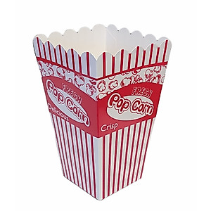 Fresh White Popcorn Carnival Red Striped Boxes (12 Pieces) 6". Paper. Delicious Crisp Snack Treat Pop Corn Candy Birthday Paty Favor Container Cardboard Disposable